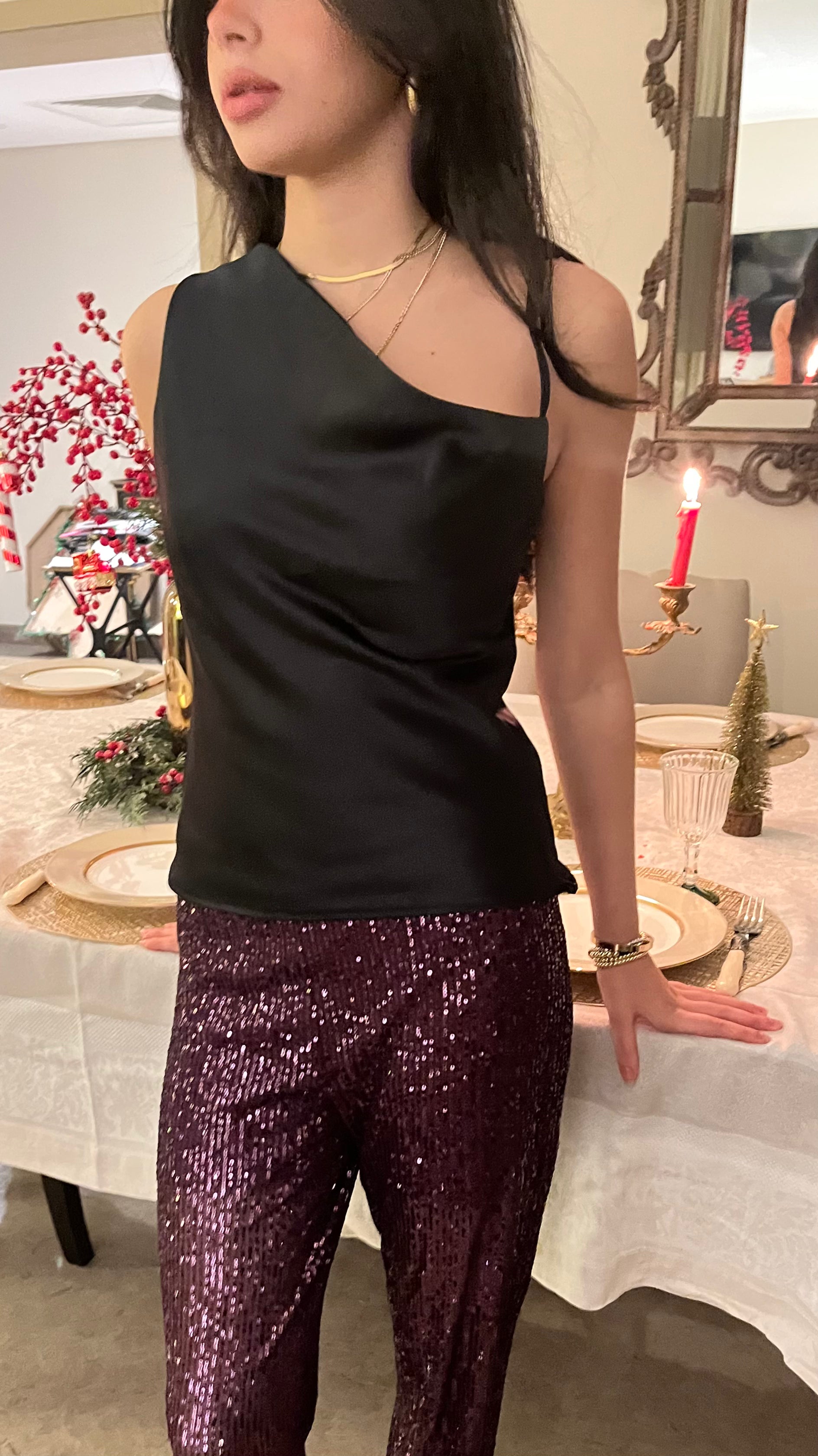 Black Satin One Shoulder Top – Frillu